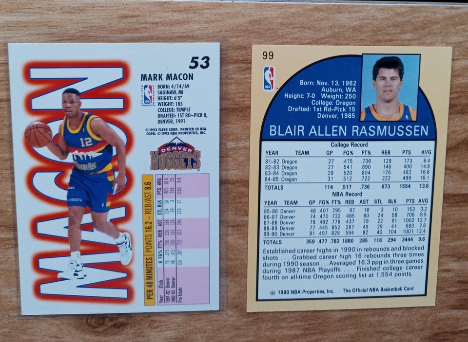 Denver Nuggets Mark Macon #53 1993-94 Fleer Basketball + Blair ...