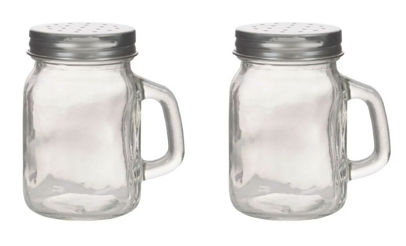 Sets Of 2 Glass Shaker Jars with Handles and Metal Lids | eBay