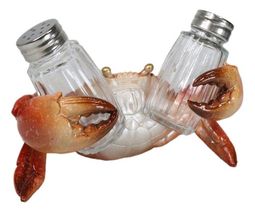 Nautical Marine Red Stone Crab Salt and Pepper Shakers Holder Figurine ...