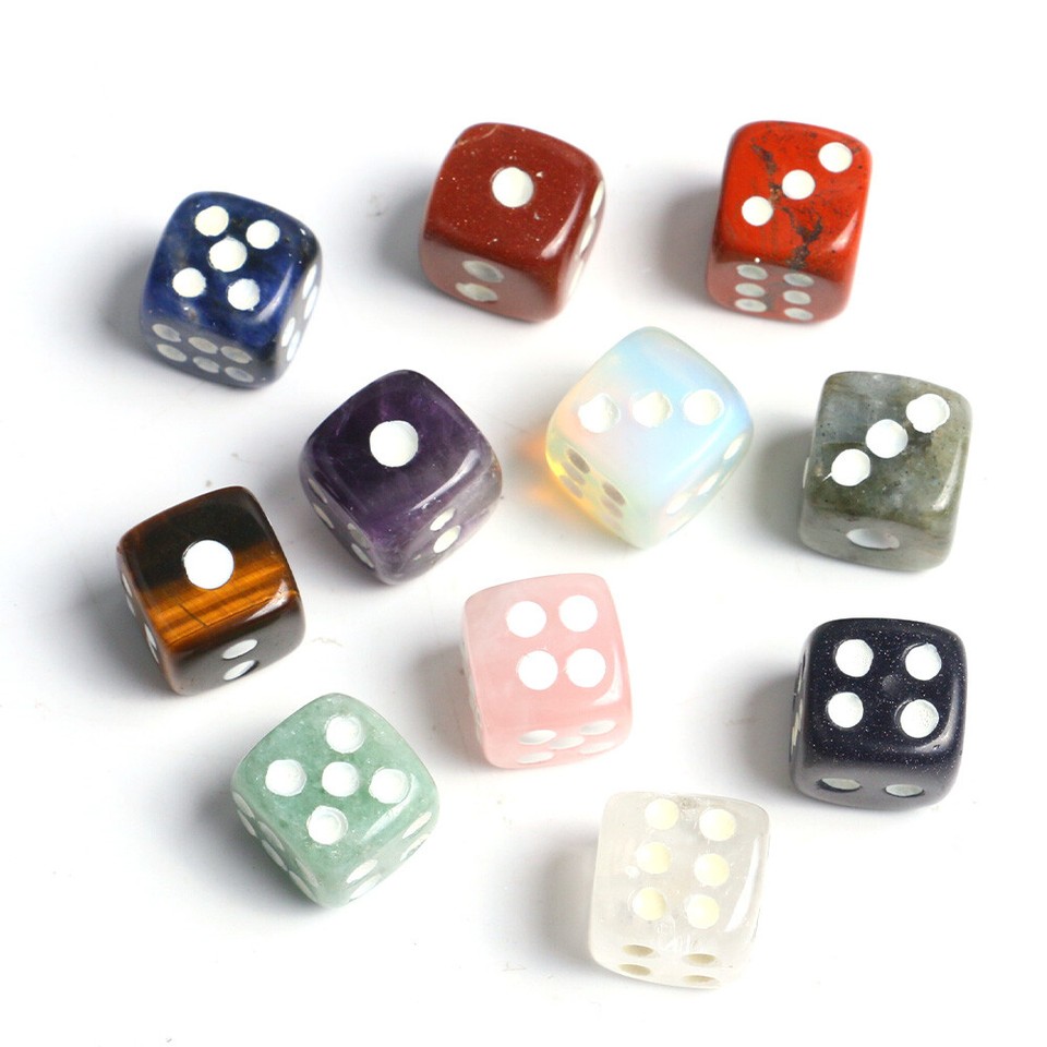 15mm 6 Sided D6 Crystal Stones Quartz Gemstone Dots Dice Carving Game ...