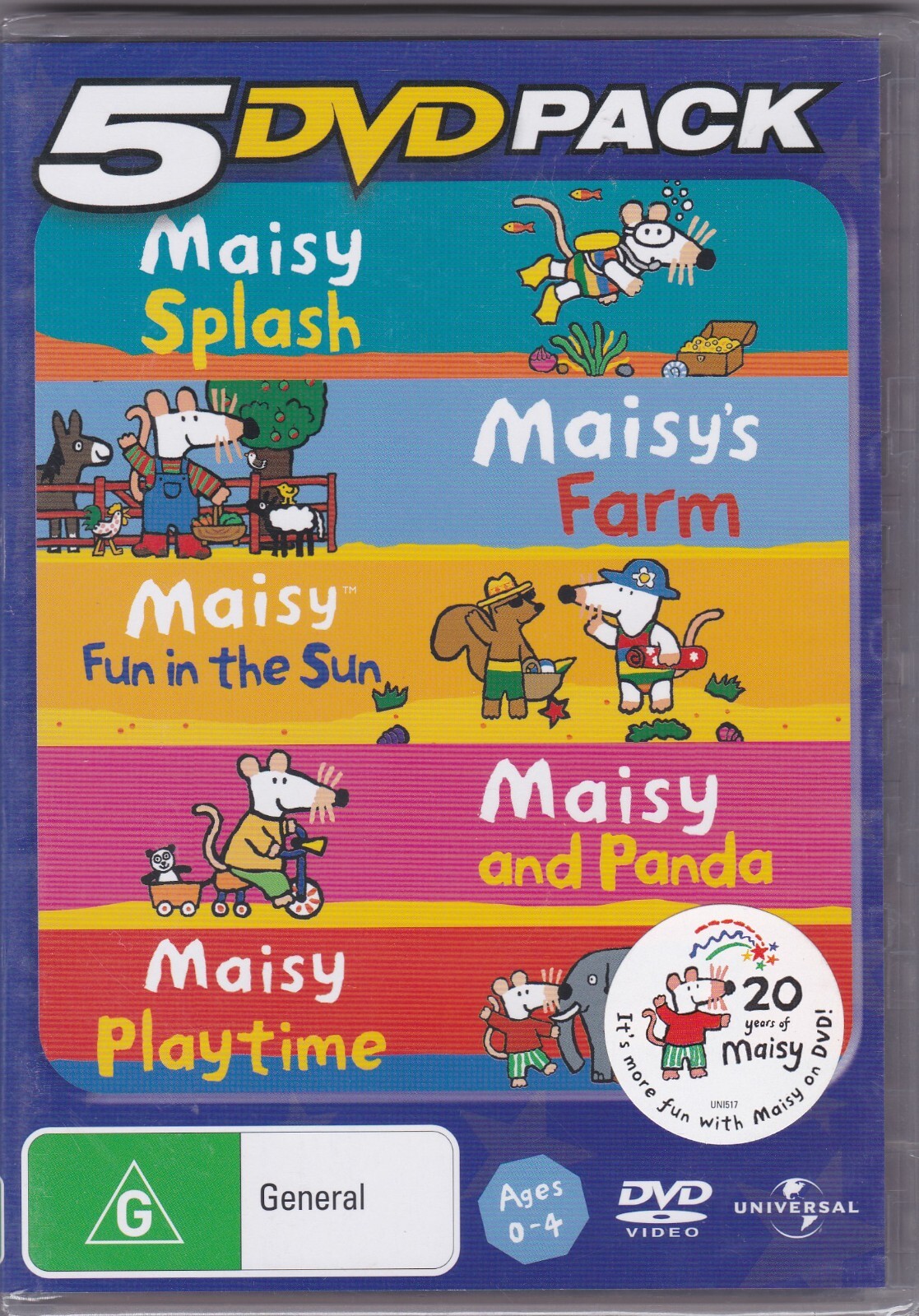 Maisy DVD Farm Fun in The Sun Panda Playtime Splash 5 (5 Disc ) 4 Hours ...