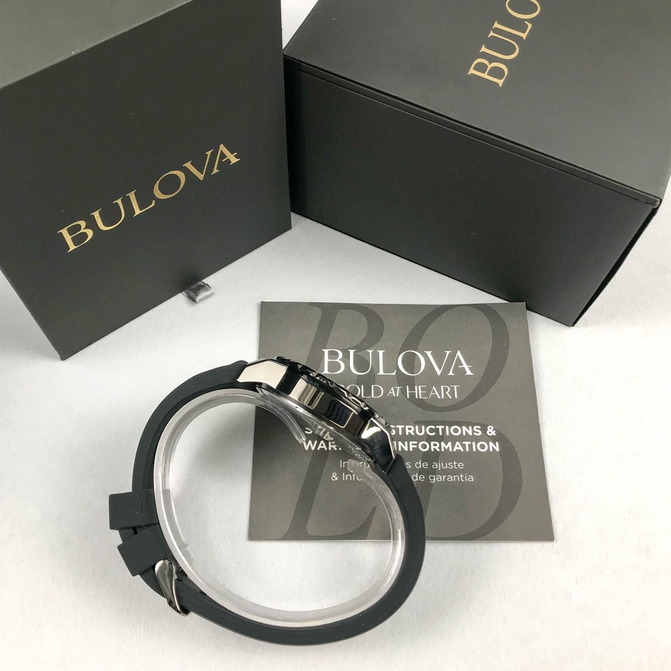 Bulova Marine Star 98B259 Black Dial Black Rubber Chronograph Men's ...