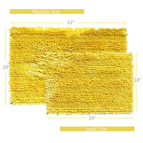 Yellow Bathroom Rug Sets 2 Piece Non Slip Chenille Mat 32x20 and 16x24 ...