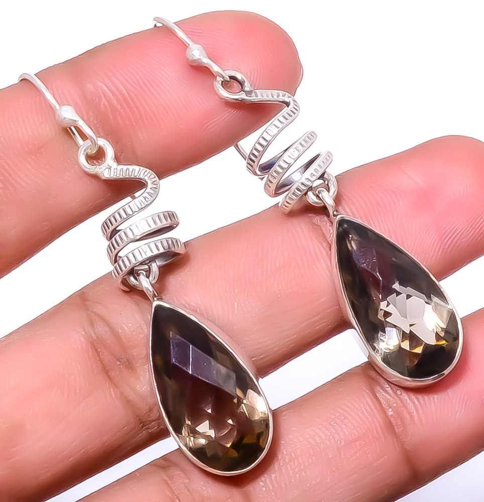 Spiral - Smoky Quartz Silver Plated Earring Jewelry 2.07" T47 ...