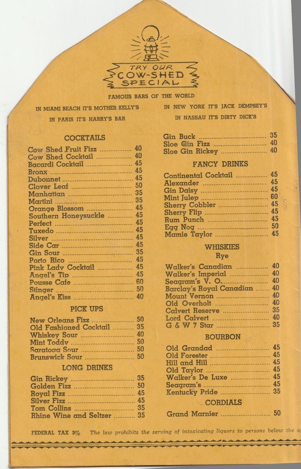 Vintage 1950s The Cow Shed Restaurant Menu - Detroit, Michigan | eBay UK