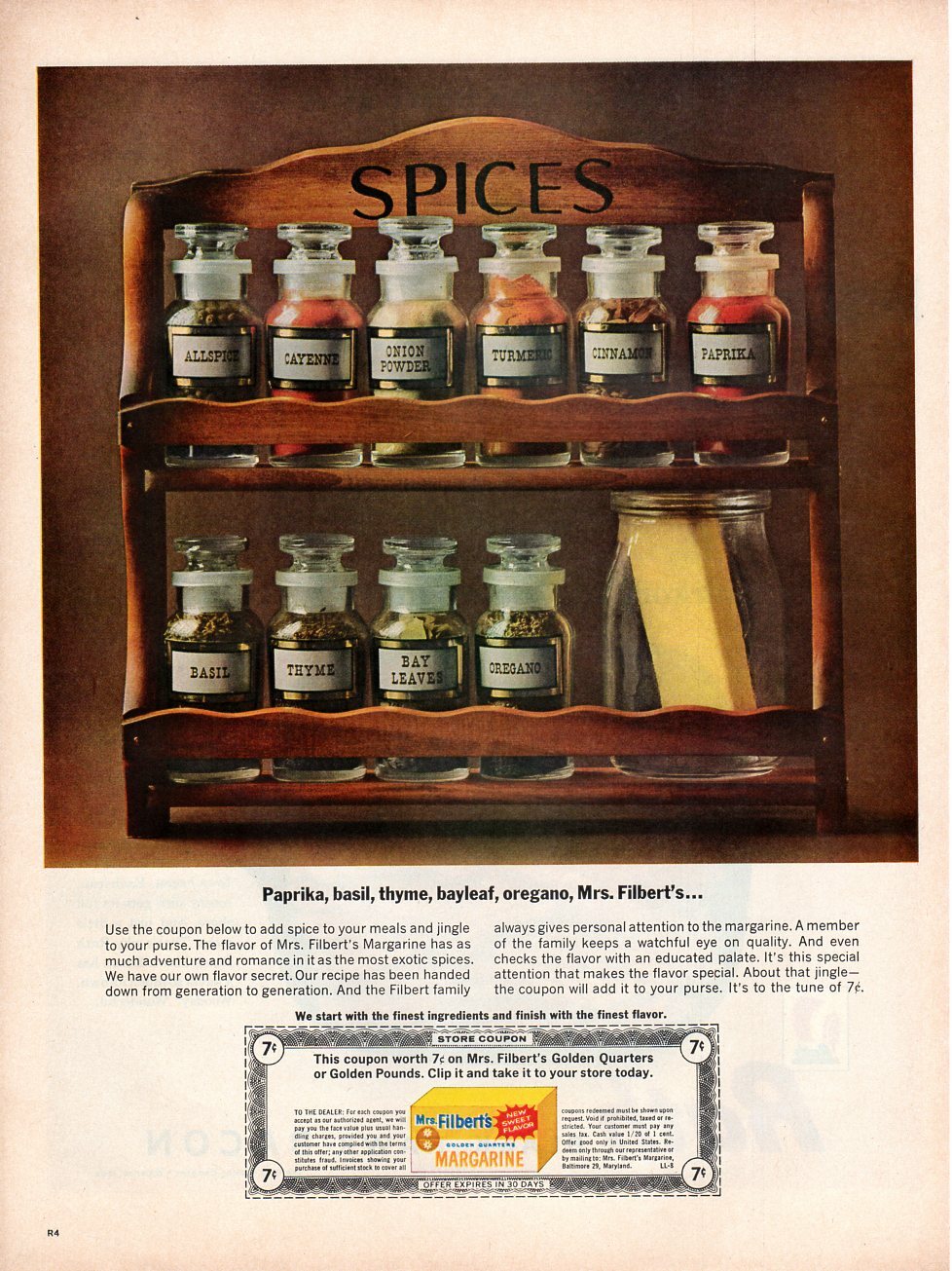 Vintage advertising print FOOD Mrs. Filbert's Corn Oil Margarine Spice ...