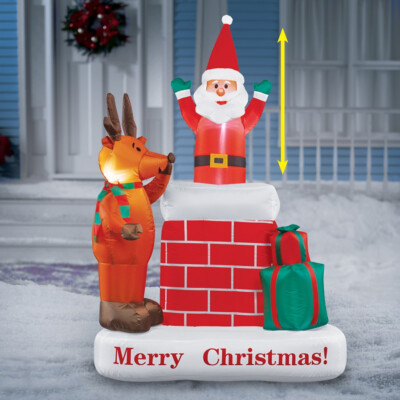 6FT Animated Airblown Inflatable Christmas Santa in Chimney w Reindeer ...