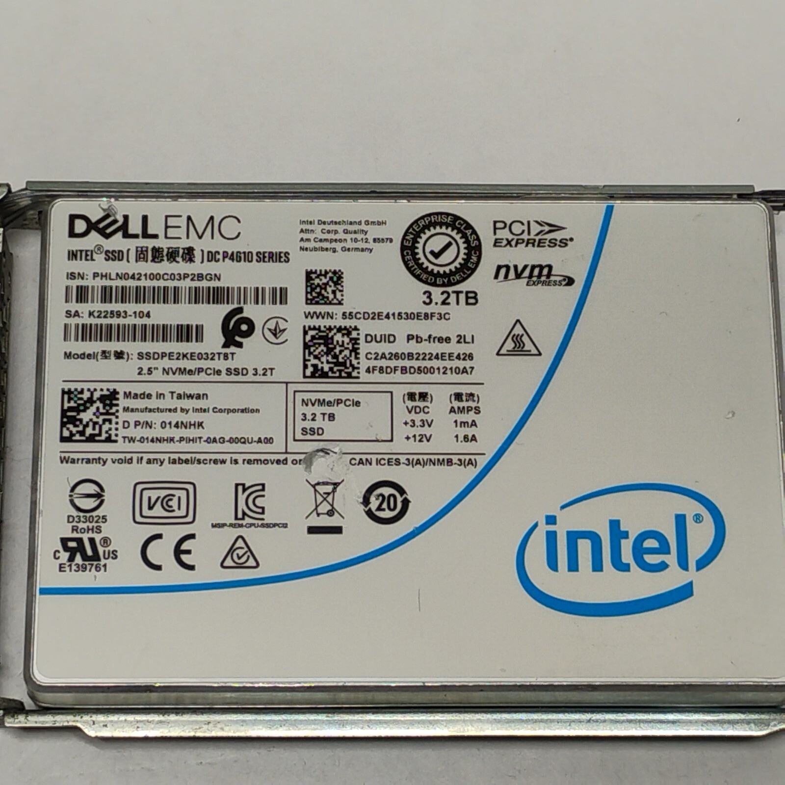 Dell Intel DC P4610 3.2TB 2.5 U.2 NVME SSD Solid State Drive 14NHK 95% ...
