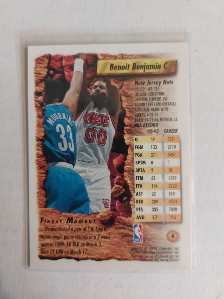 1993-94 Topps Finest Refractor Benoit Benjamin #4 SET BREAK | eBay