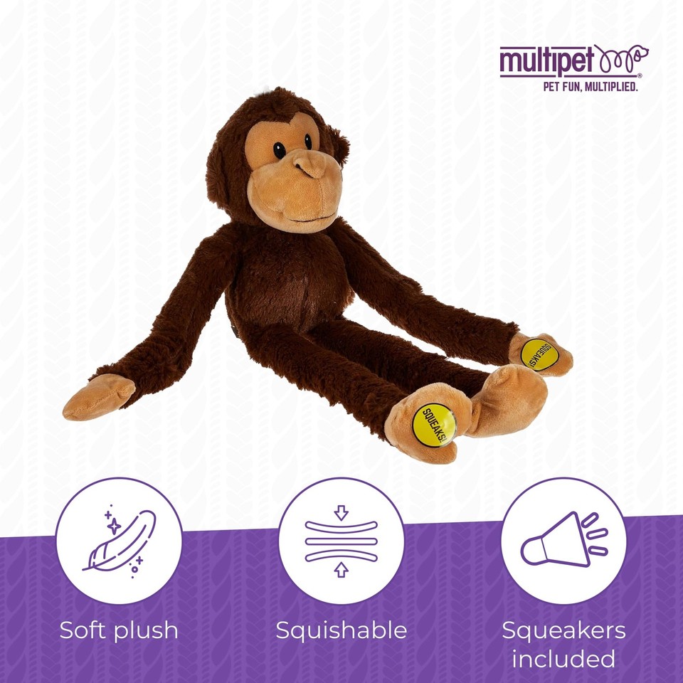 Swingin' Safari Monkey Dog Plush Toy - Squeaky Dog Toy for All Dogs ...