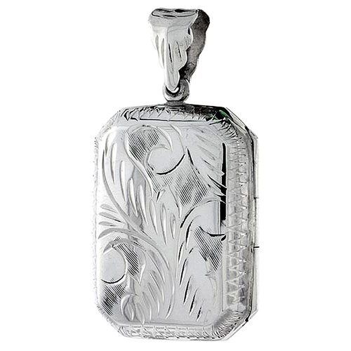 Sterling Silver Hand Engraved Rectangular Locket Pendant, 18" Italian ...