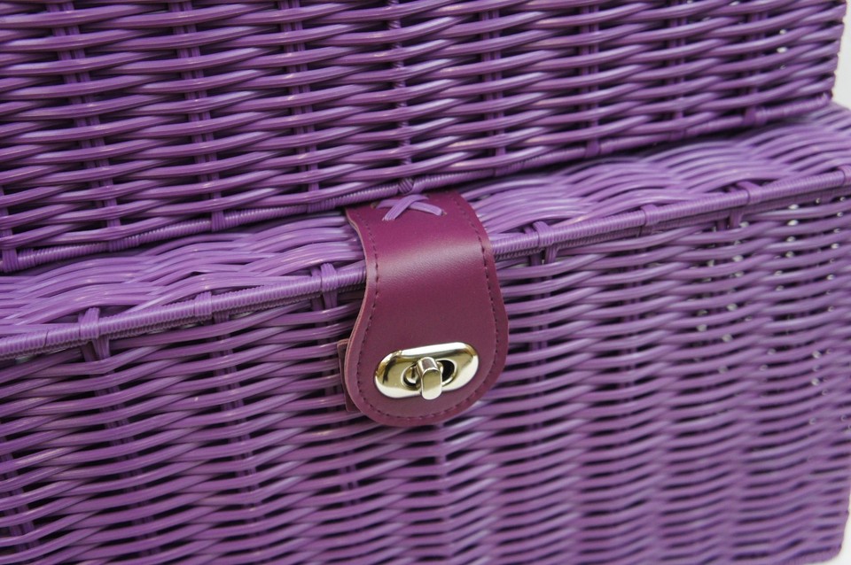 Storage Basket Purple Resin Woven Hamper Box With Lid & Lock In 3 Size ...