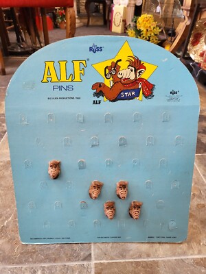Alf Pins And Alf Store Display! 5 Alf Pins New On Board! 1988 Russ! | eBay