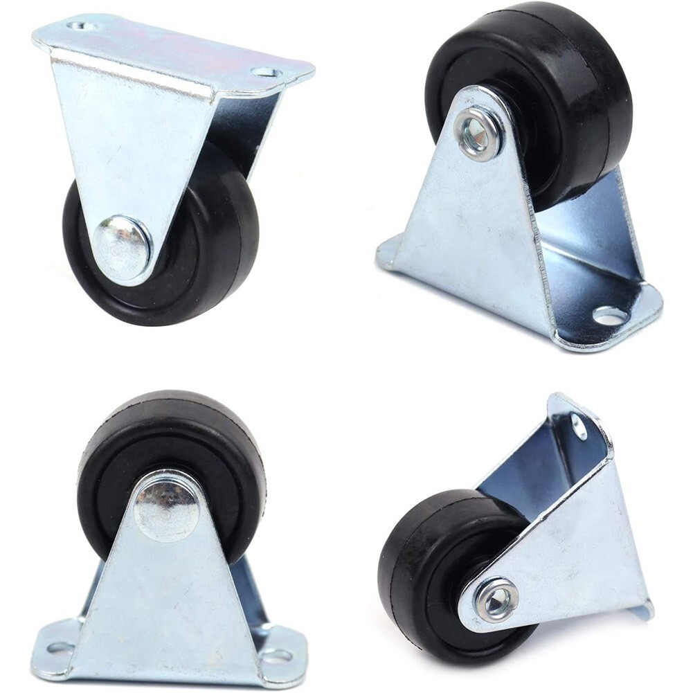 4 Pack 1 Inch Rubber Caster Single Wheels Heavy Duty Rigid Non-Swivel ...