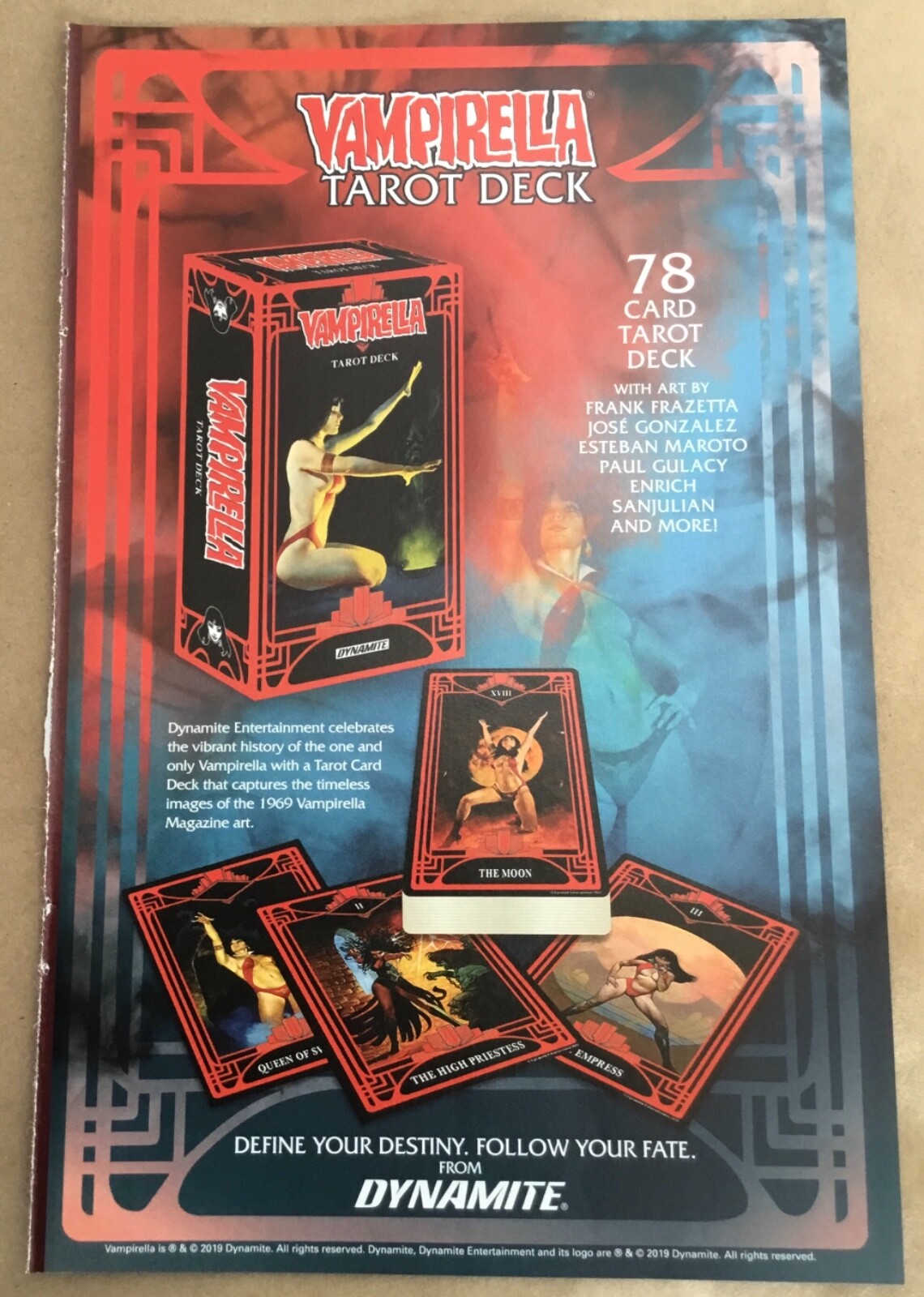 Vampirella 2019 print ad promo art Tarot Deck cards Dynamite Frazetta ...