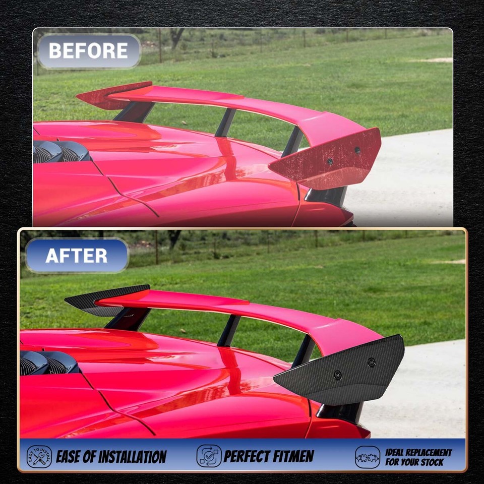 2* For Corvette C8 2020-2024 Carbon Fiber Rear High Wing Spoiler Side ...