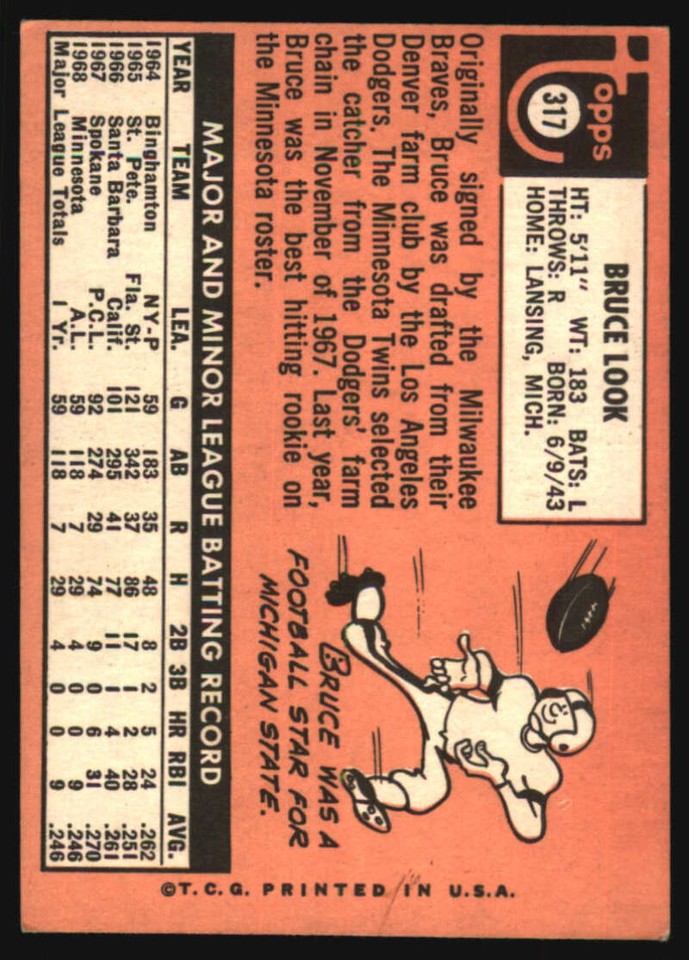 1969 Topps #317 Bruce Look VGEX RC Rookie Twins 571238 | eBay
