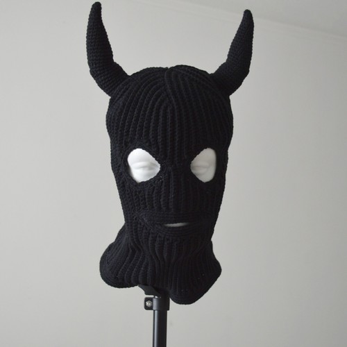 Custom creepy devil horns beanie ski mask 3 holes balaclava Halloween ...