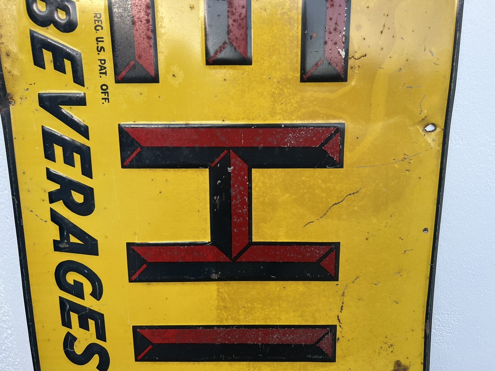 VTG Drink NEHI Bev Soda TinMetal Embossed Ad Sign 43”x 17”Donaldson Art ...