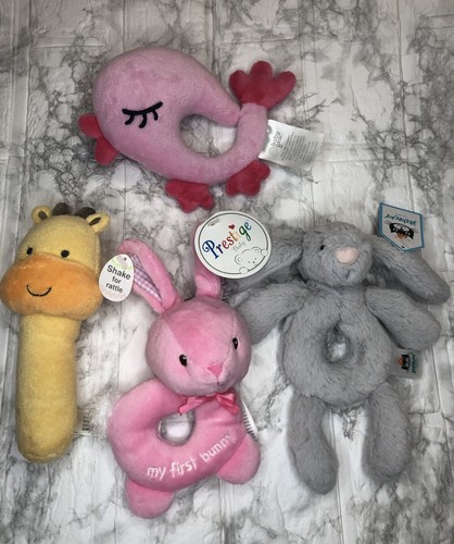 Jellycat & More Baby Bunny Rattle Plush Bashful Beginnings Stuffed ...