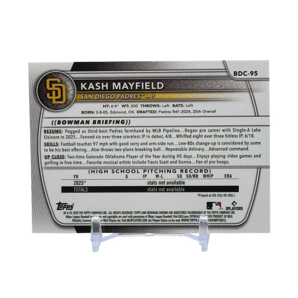 2025 Bowman Draft - Chrome Kash Mayfield Purple Geometric /250 Padres ...