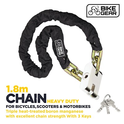 Heavy Duty Bike Chain Padlock Lock Steel Motorbike BicycleSecurity 1.8M ...