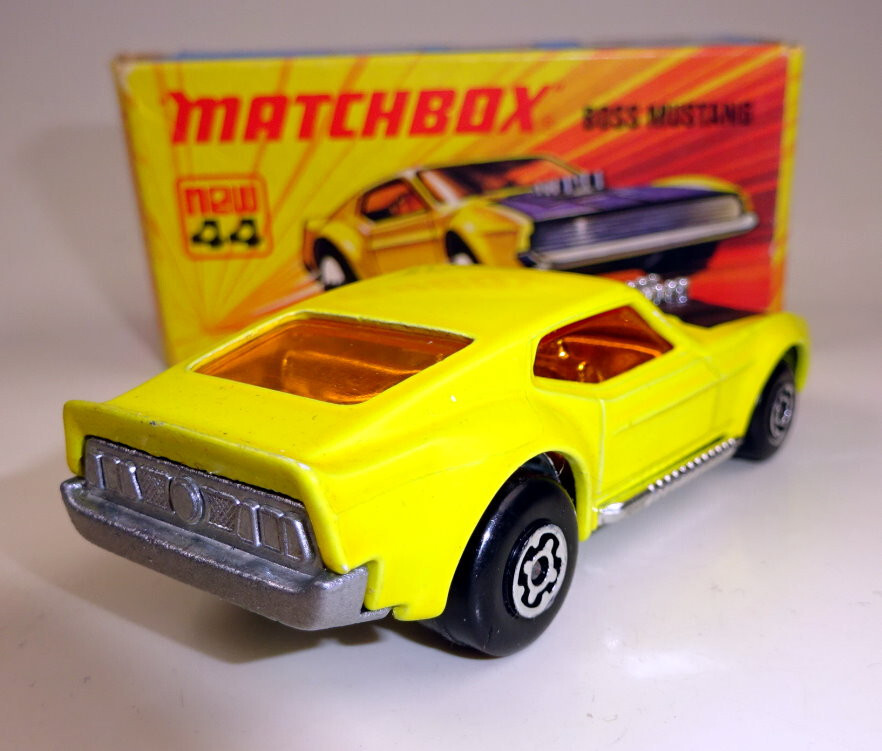Matchbox Superfast 44B Boss Mustang yellow rare silver painted base m/b ...