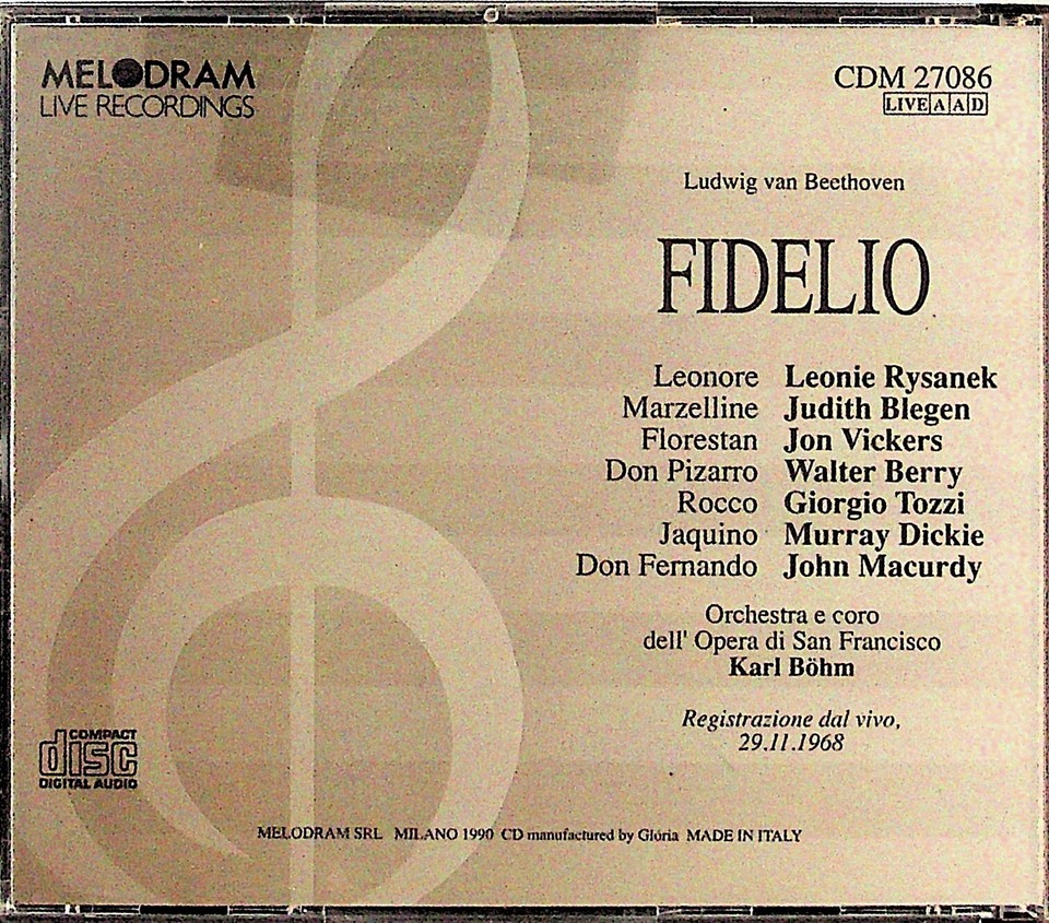 BEETHOVEN- Fidelio Live 29.11.1968 Karl Bohm 2-CD Melodram RYSANEK ...