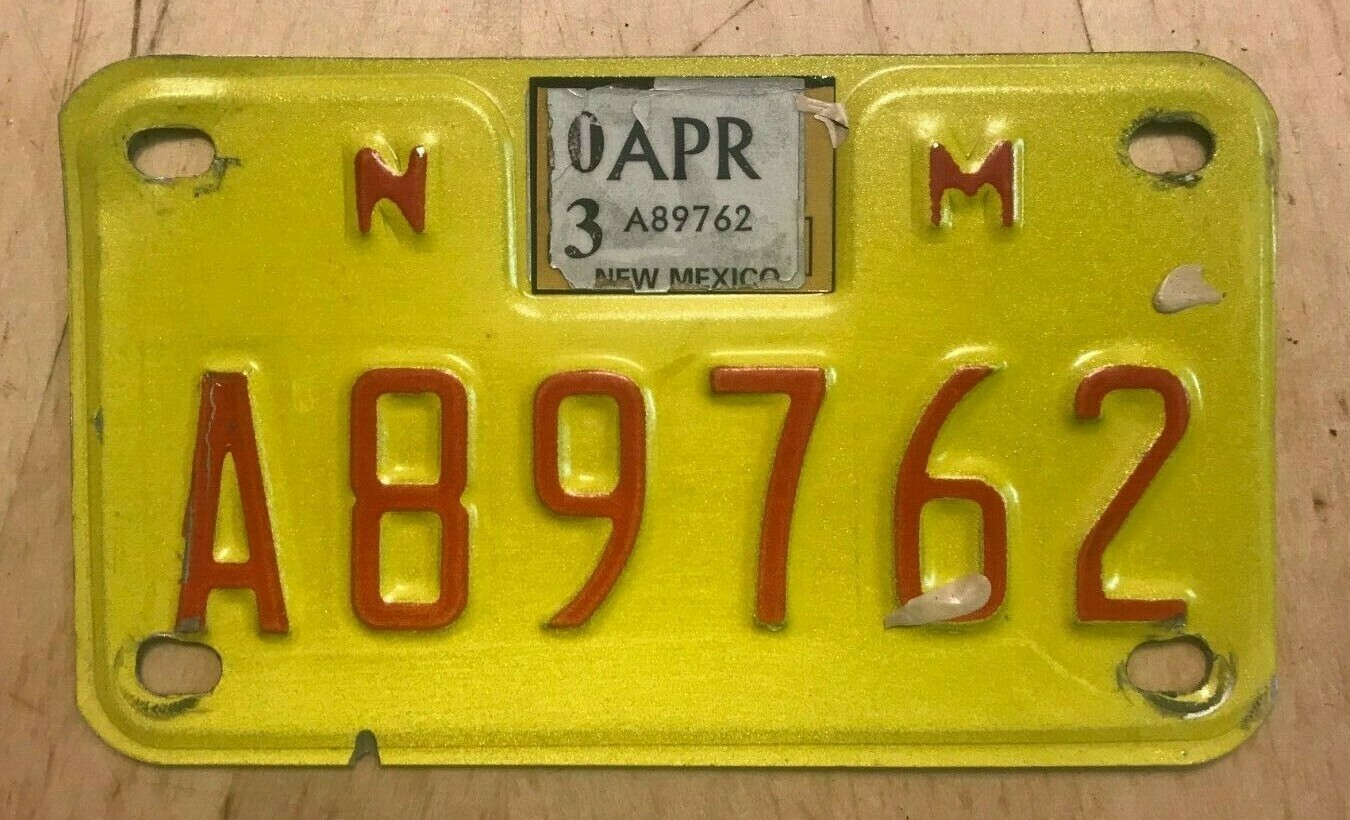 2003 NEW MEXICO MOTORCYCLE CYCLE LICENSE PLATE " A 89762 " NM 03 | eBay