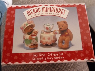Hallmark Merry Miniatures 3 Piece Set Tea Time Bears 1997 Mary Hamilton ...