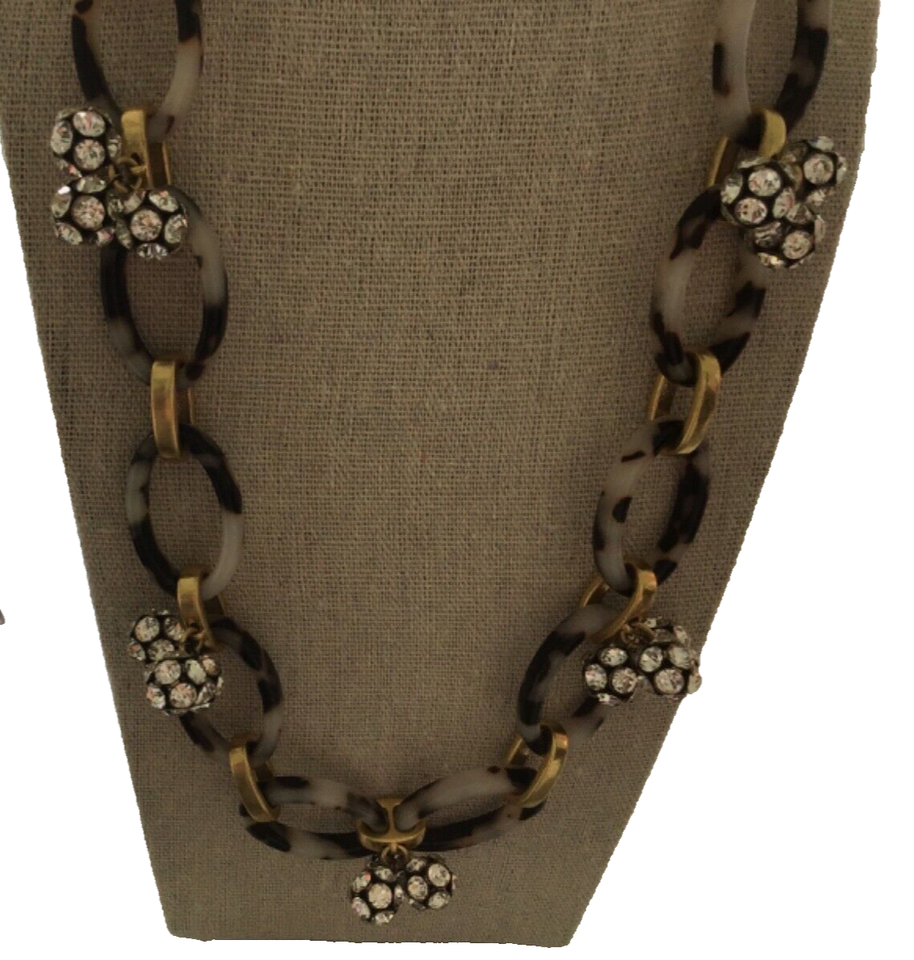 J.Crew Tortoise shell Link & CZ bead ribbon necklace 17” adjustable | eBay