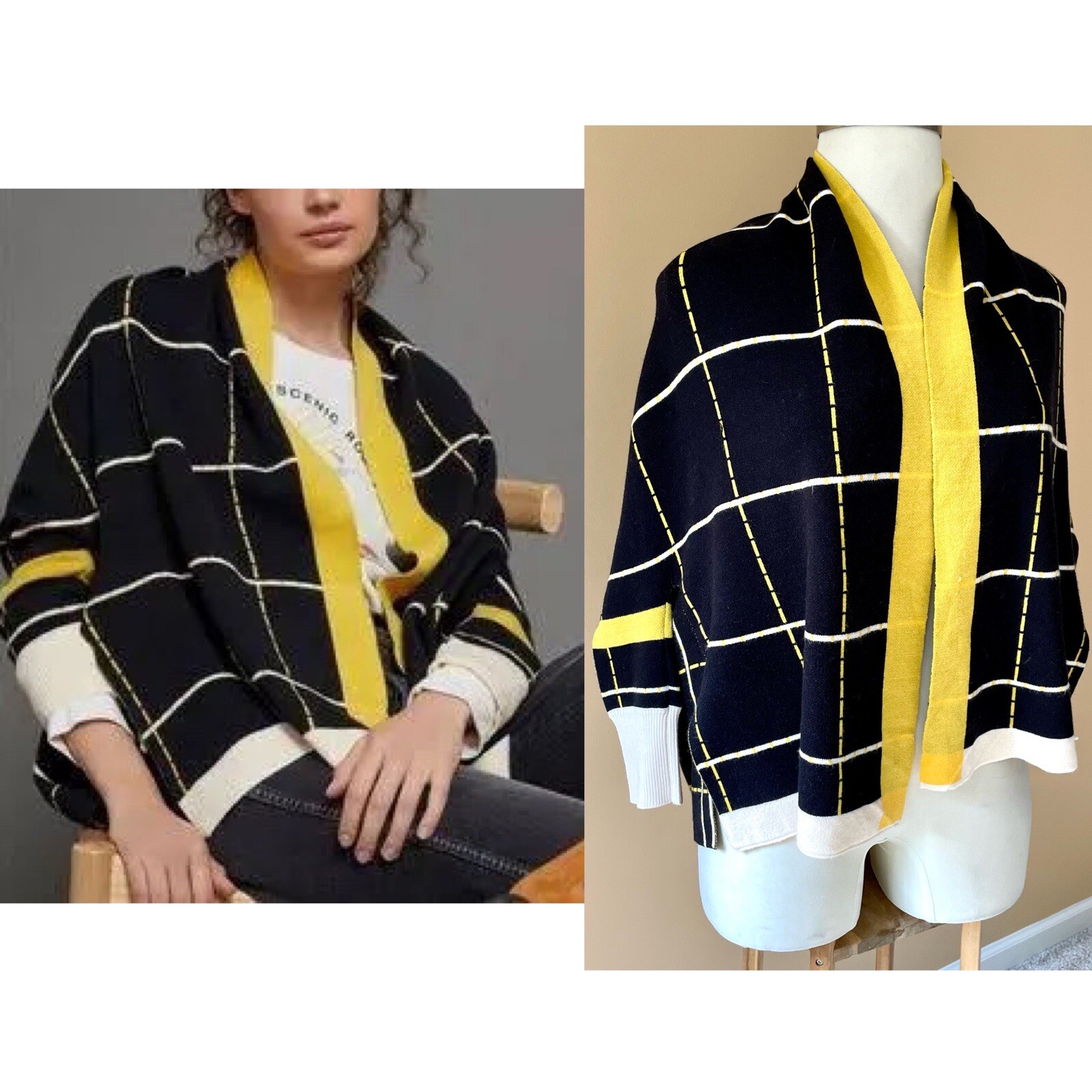 ANTHROPOLOGIE Roffe Windowpane Cardigan One Size OS - Gem