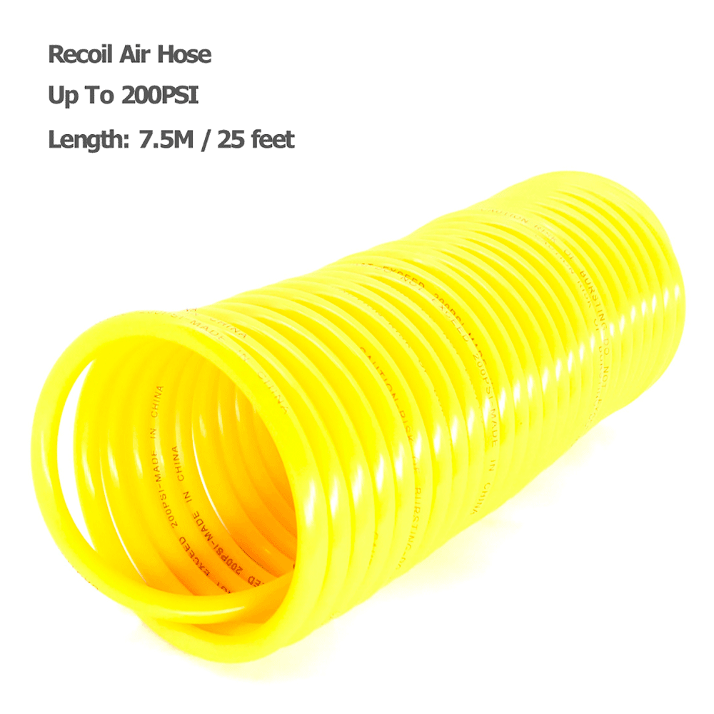 25ft 1/4" Recoil Air Hose Re Coil Spring Ends Pneumatic Compressor ...