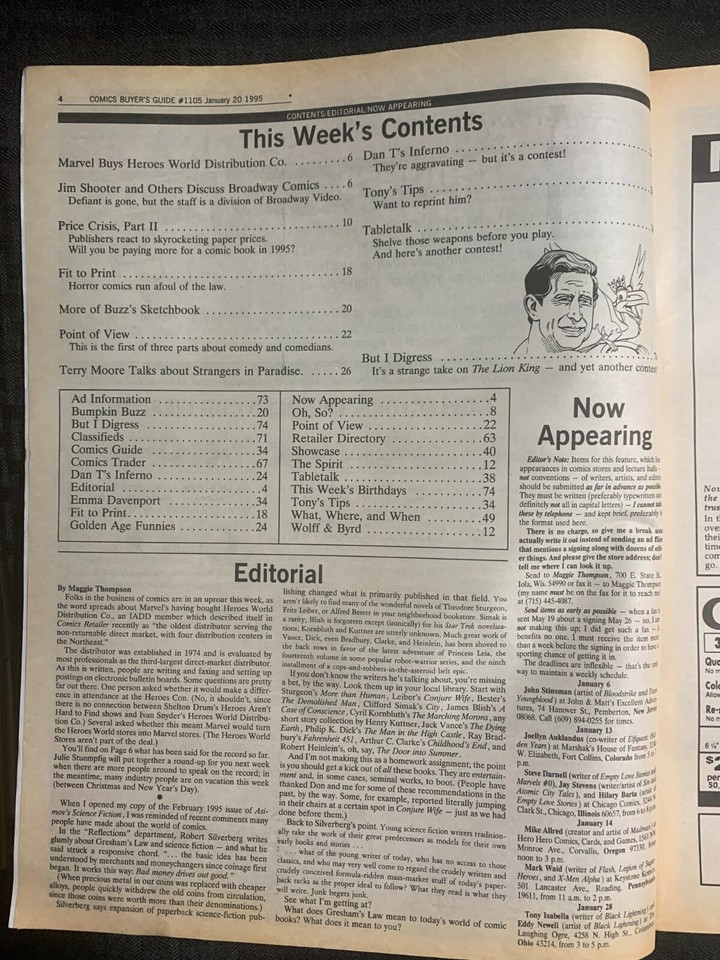 1995 COMIC BUYER'S GUIDE Magazine 1105 FN+ 6.5 Strangers in Paradise ...