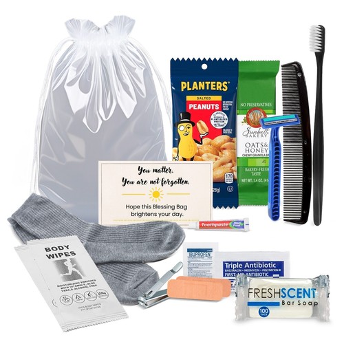 Homeless Care Package (5 Pack) - Complete Kit - Hygiene, Food, Socks ...