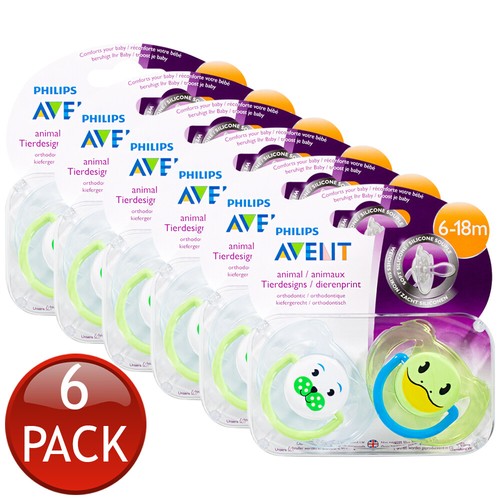6 x Avent Animal Soothers 6-18 Months Soothie Baby Dummy Feeding ...