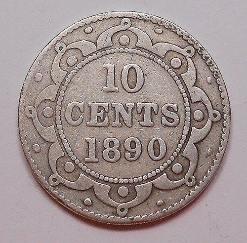 Newfoundland 1890 Ten Cents VG Scarce LOW Mintage Victoria Old SILVER ...