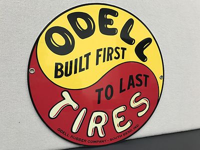 Odell tires Indiana rare design metal advertising sign garage round | eBay