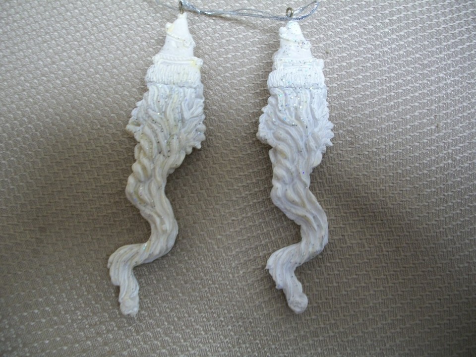 Lot 2 Vintage Elongated Beard Santa Head Glitter White Christmas Tree ...