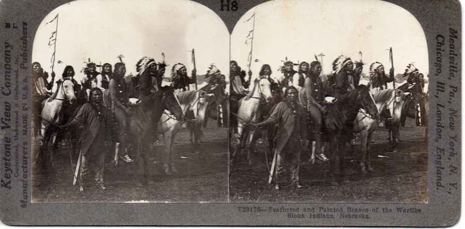 Sioux Indians, Feathered and Painted Braves, Nebraska. Stereoview Photo ...