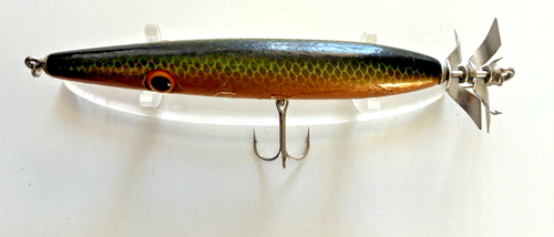 VINTAGE WOOD LURE SMITHWICK DEVILS HORSE GLASS EYES DOUBLE REAR PROP ...