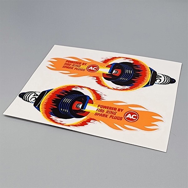 AC FIRE RING SPARK PLUGS DECAL (PAIR), Vintage Style STICKERS, Hot Rod ...