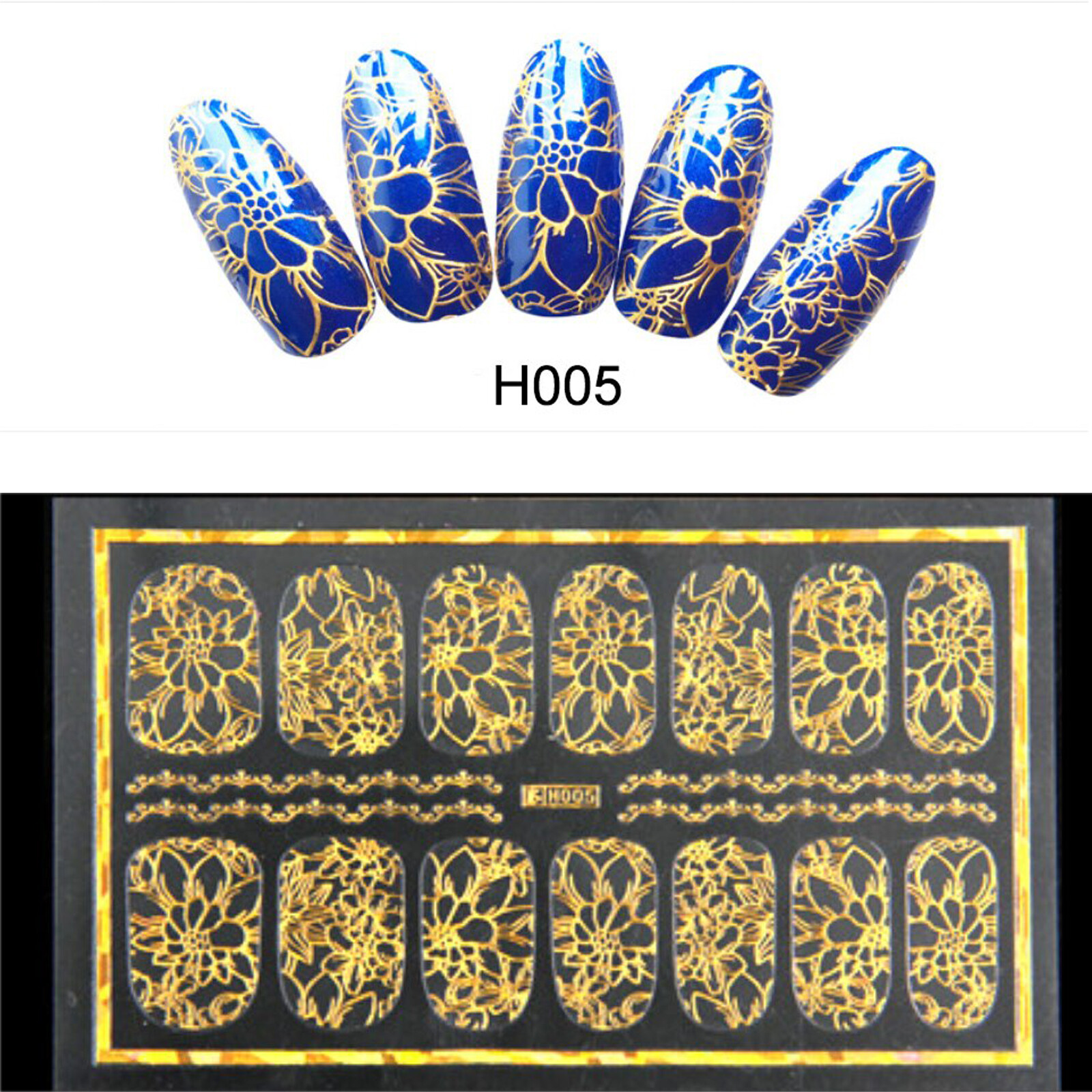Nail Art 3D Decal Stickers Metallic Gold Full Nail cover | eBay