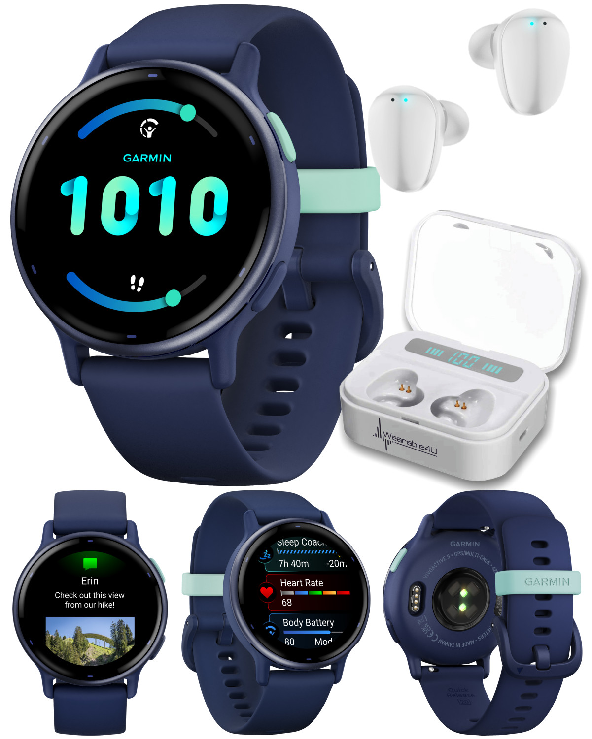 Garmin Vivoactive 5 Health Fitness GPS AMOLED Smartwatch Navy w/ White ...