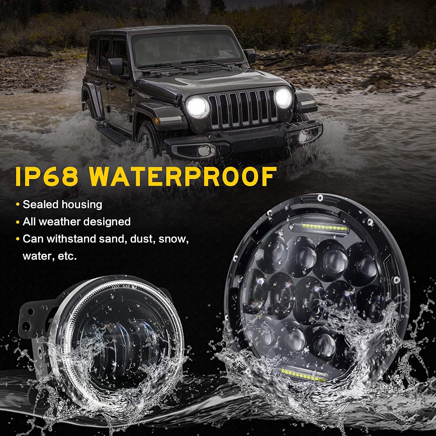 Pair 7" LED Headlights Military Truck For Hummer M998 M923 M35a2 Humvee ...