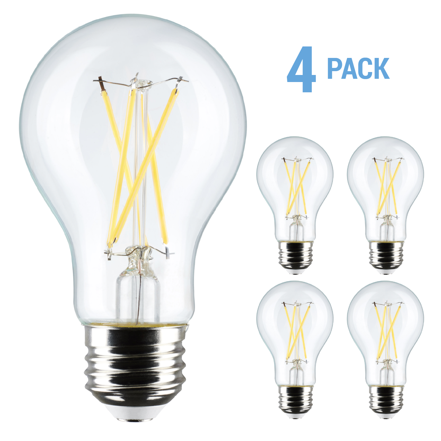4 Pack 8W =60W Dimmable A19 LED Filament Bulbs 27K Warm White Clear E26 ...