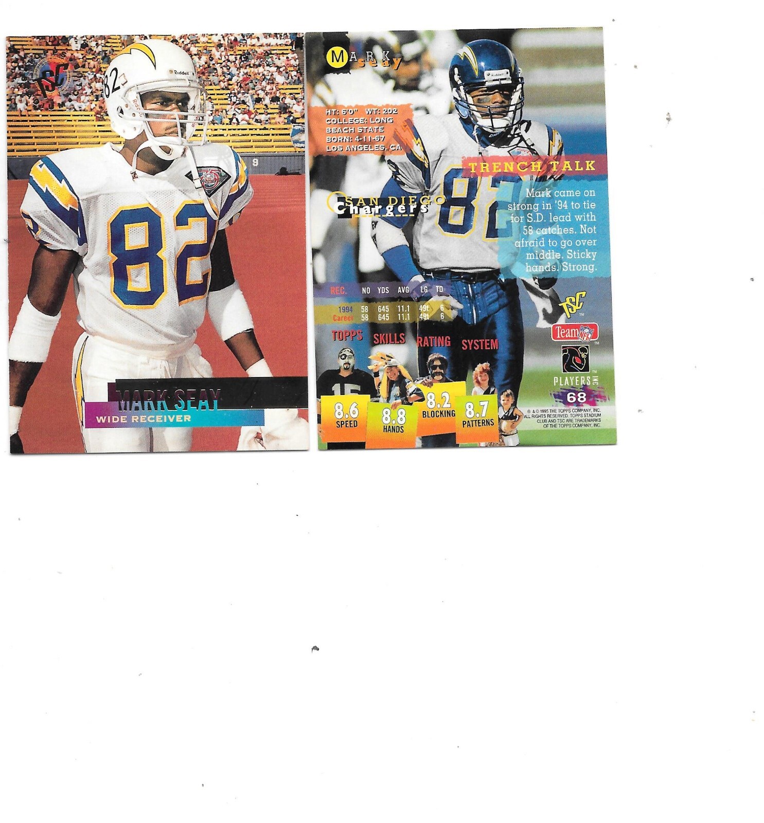 Mark Seay 1995 Topps Stadium Club Football Card #68 BOGO FREE Chargers ...
