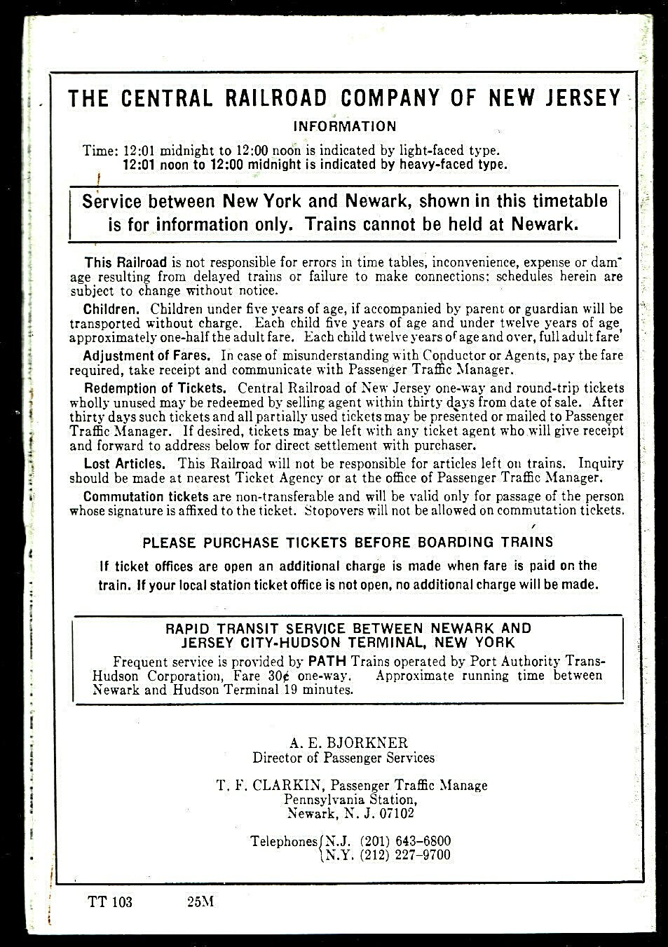⫸ CENTRAL RAILROAD of NEW JERSEY CNJ Schedule Timetable 10-25-1970 (220 ...