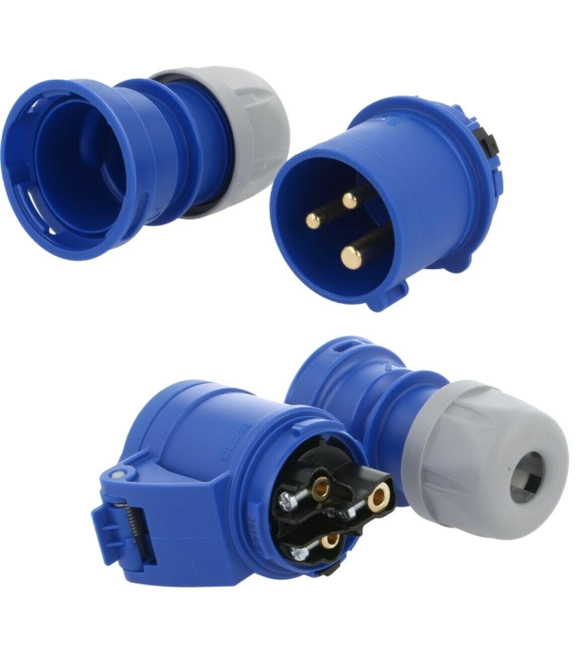 Mains Plug 240v 16A Blue 3 Pin Electric Hook Up Caravan Connector UK ...