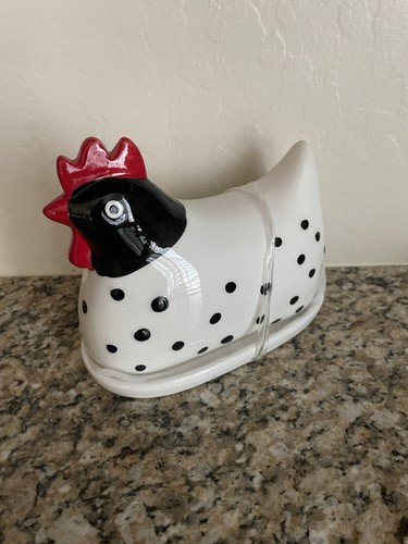 Ceramic Chicken Dish Black, white & red | eBay